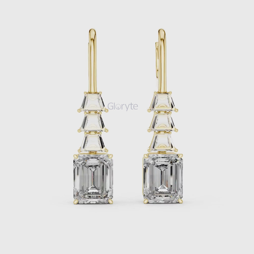 Emerald Cut Drop Earrings | Trapezoid & Step-Cut Diamond Earrings | Gloryte